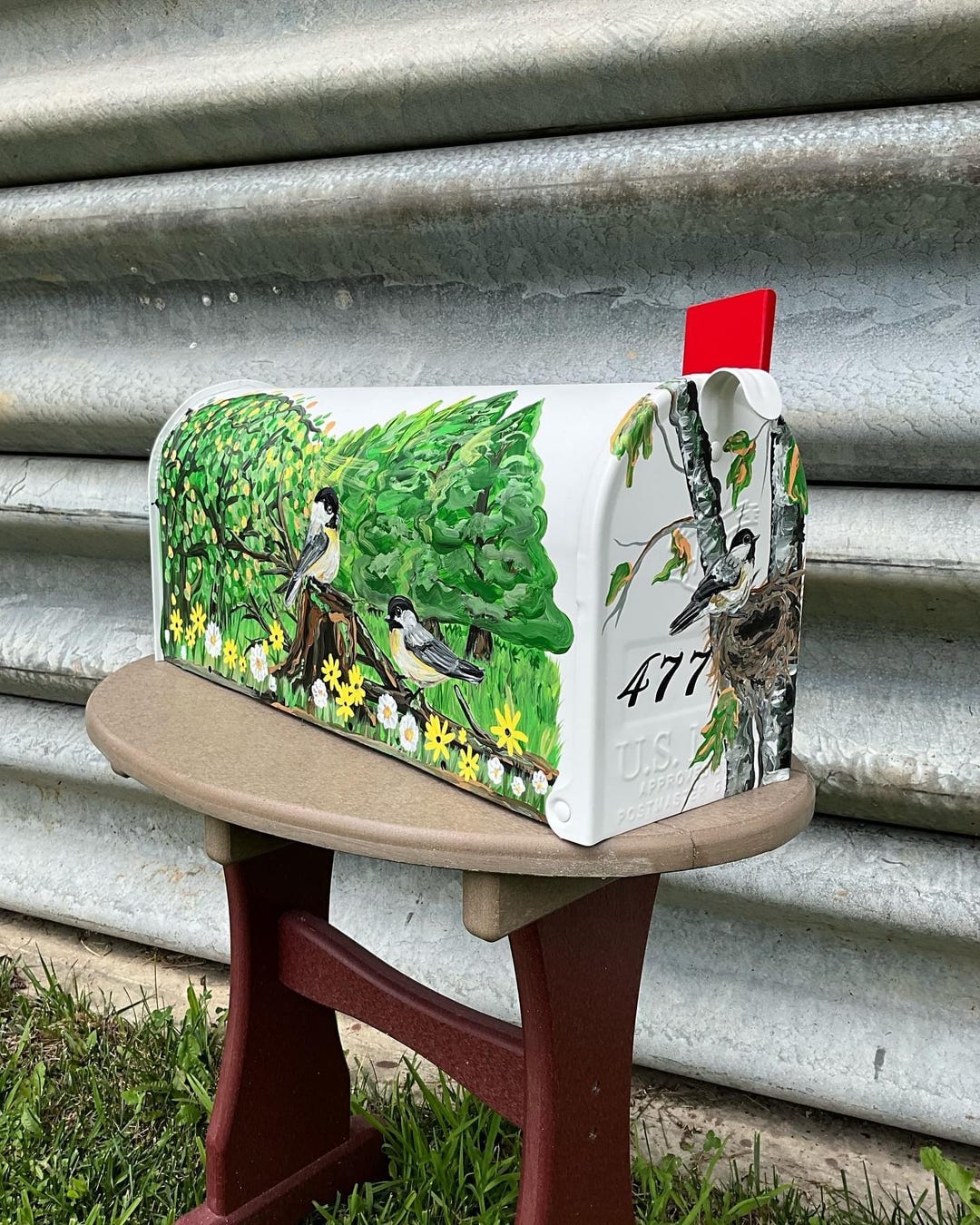 Custom Hand Painted Mailbox, Medium Mailbox, Chickadee, Flowers, Unique ...