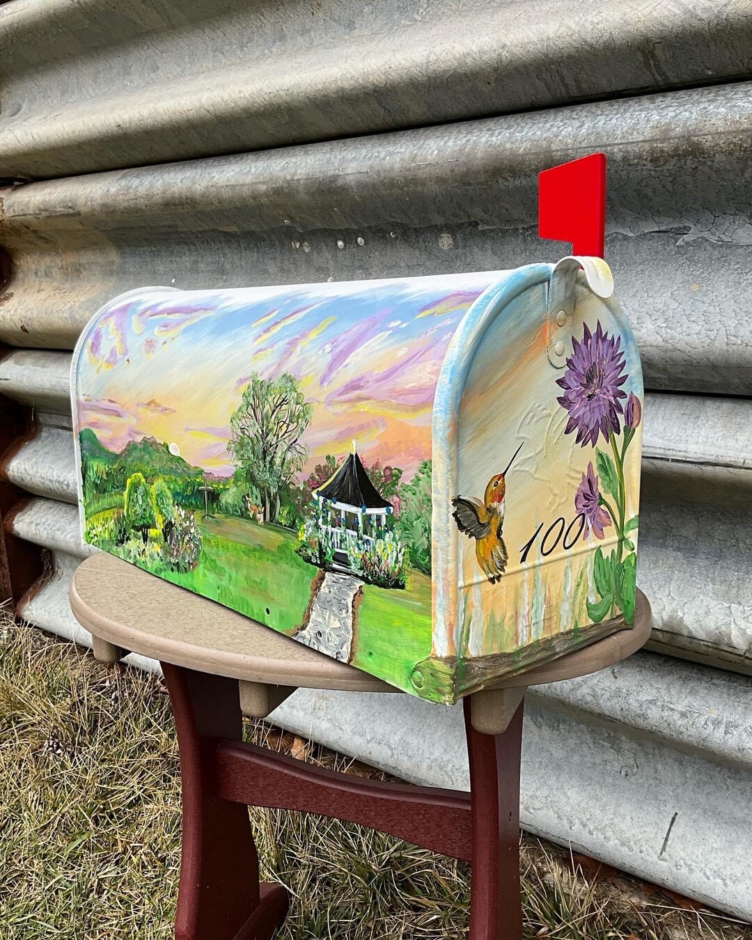 Hand Painted Large Mailbox, Large Mailbox, Wildflowers, Hummingbirds ...