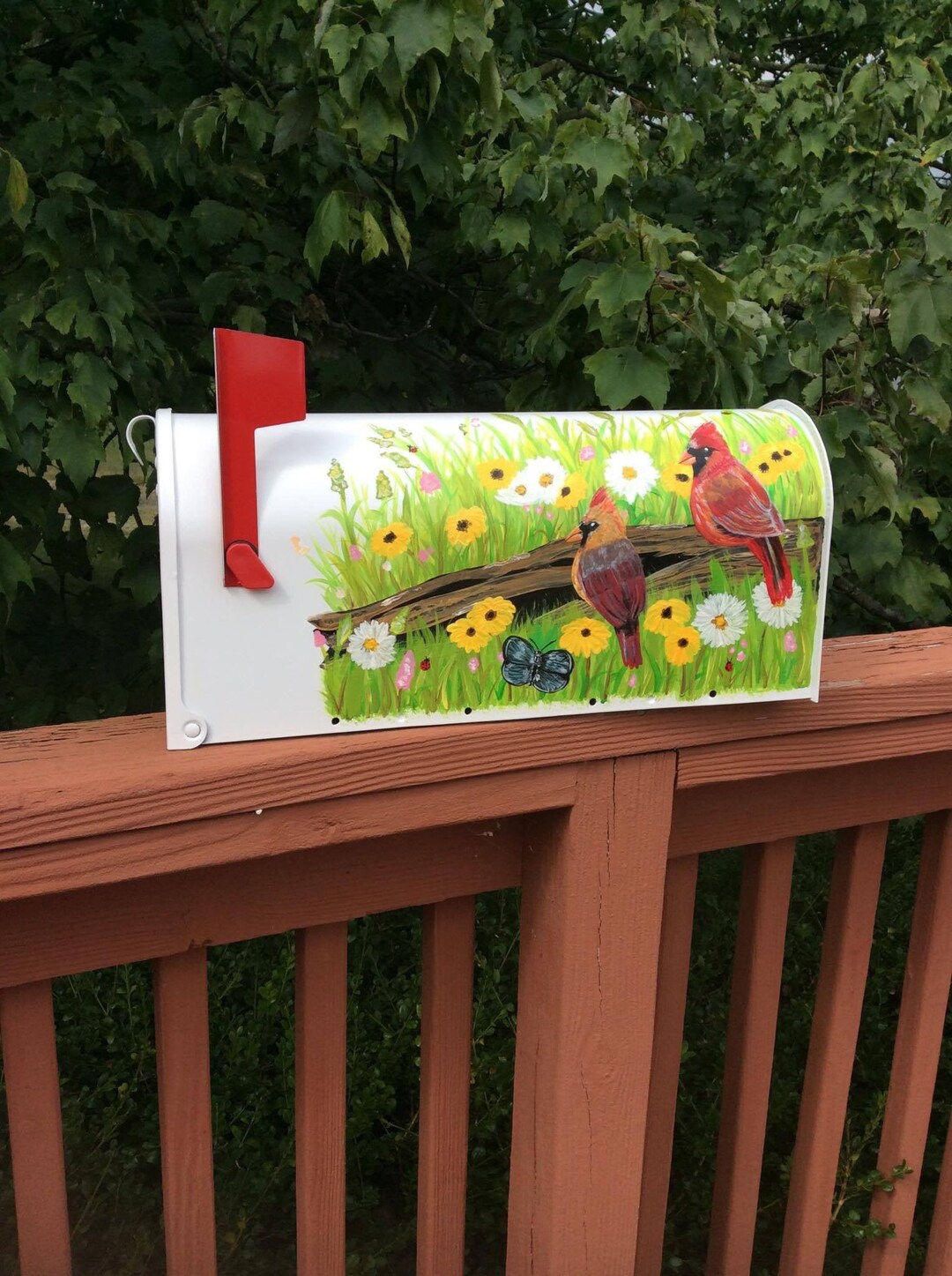 Custom Hand Painted Mailbox, Medium Mailbox, Cardinal, Flowers, Unique ...