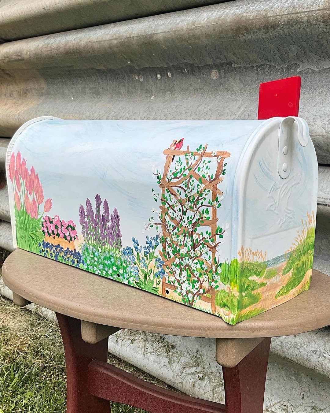 Hand Painted Mailbox, Medium Mailbox, Wildflowers, Beach, Sea Side ...