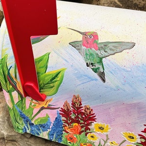 Hand Painted Mailbox, Medium Mailbox, Wildflowers, Hummingbirds, Floral ...