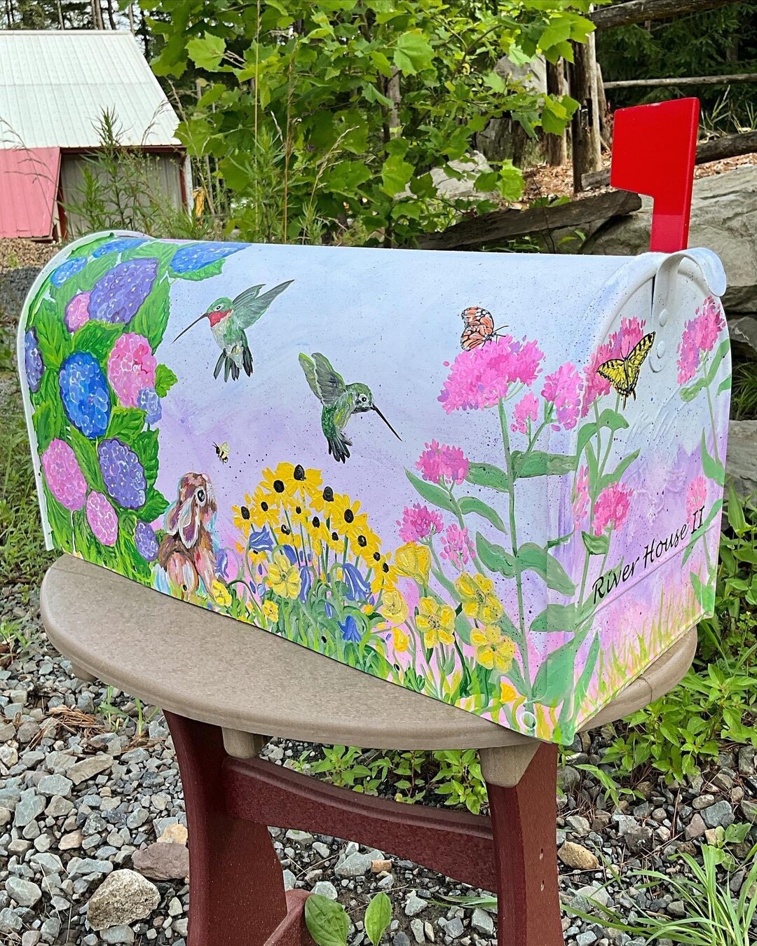 Hand Painted Large Mailbox, Large Mailbox, Hydrangeas, Wildflowers ...