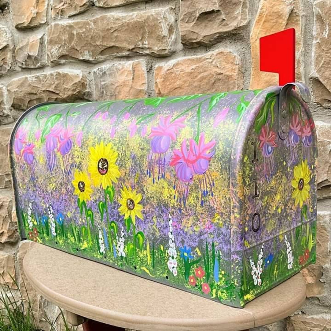 Hand Painted Mailbox, Large Mailbox, Wildflowers, Sunflowers, Floral ...