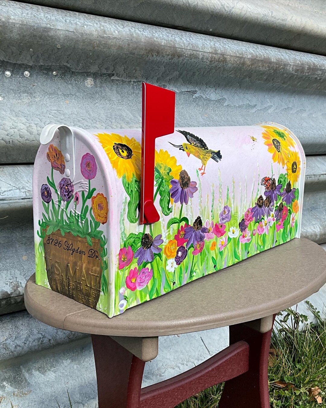 Hand Painted Mailbox, Medium Mailbox, Virginia Wildflowers, Gold ...
