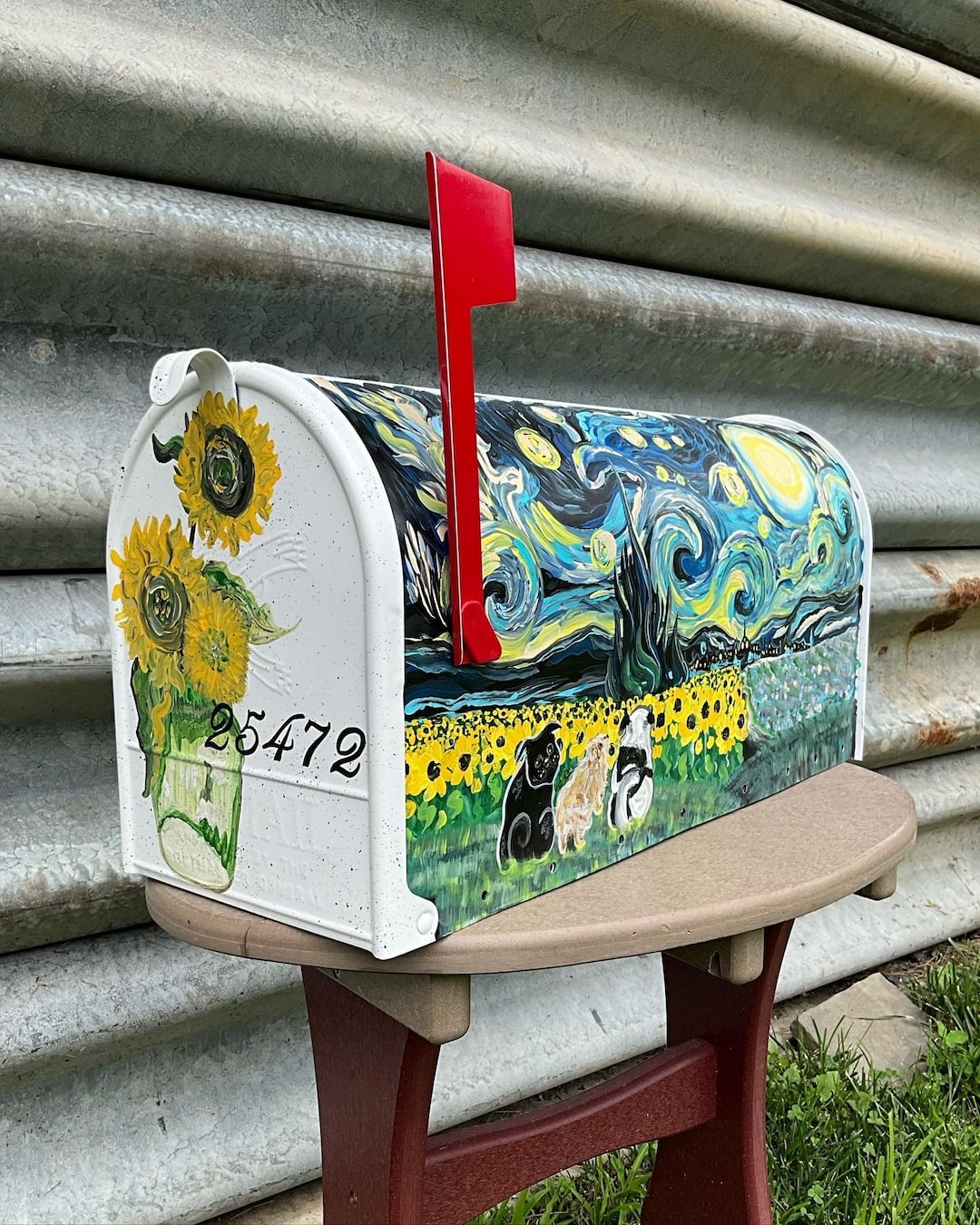 Hand Painted Large Mailbox, Large Mailbox, Van Gogh, Starry Night, Pets ...