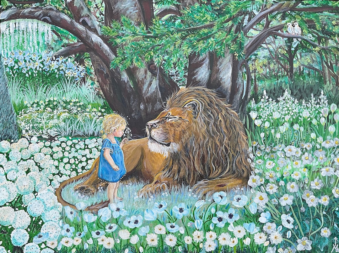 A Safe Place Art Print, Lion Art, Lion and Little Girl, Inner Child ...