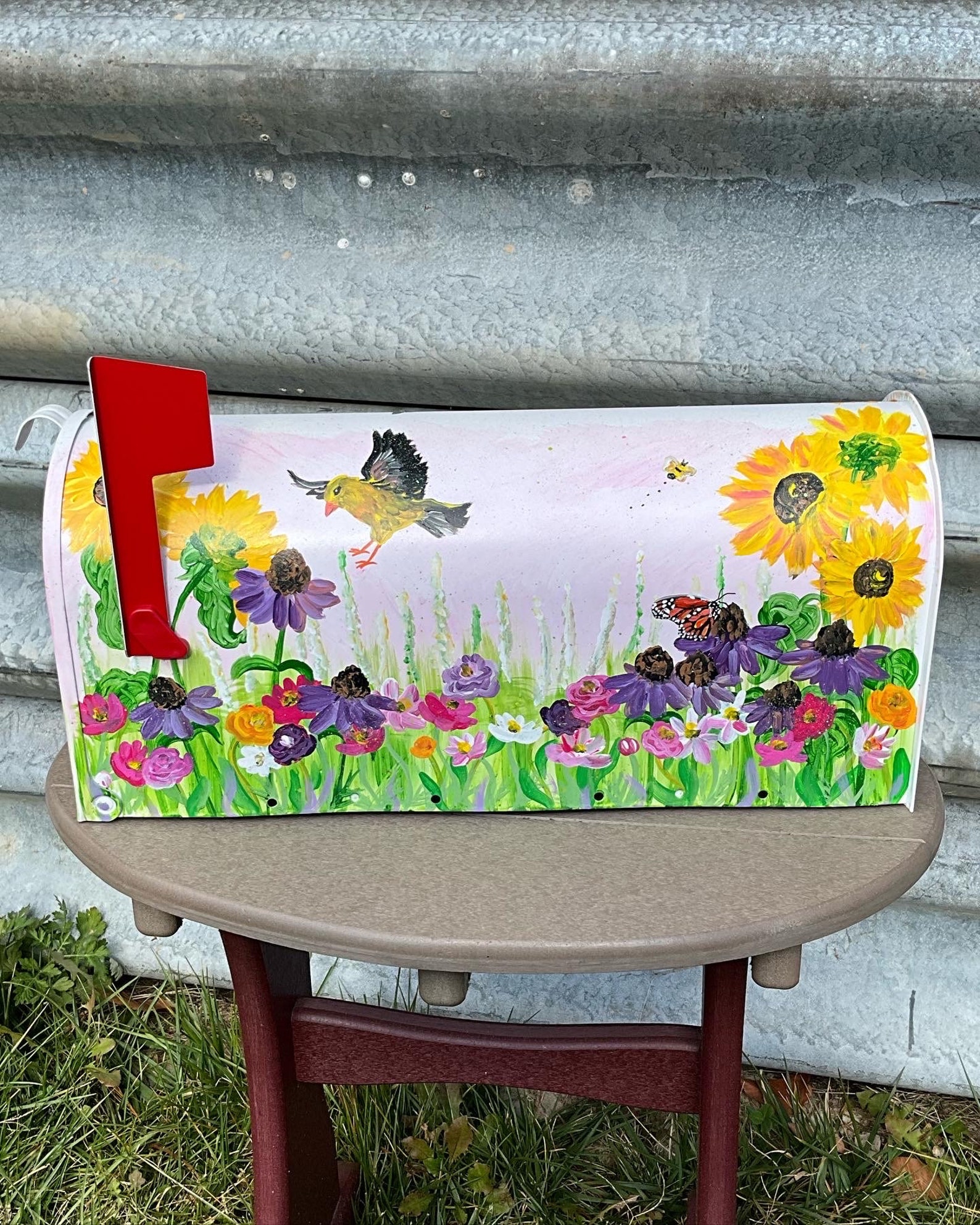 Hand Painted Mailbox, Medium Mailbox, Virginia Wildflowers, Gold ...