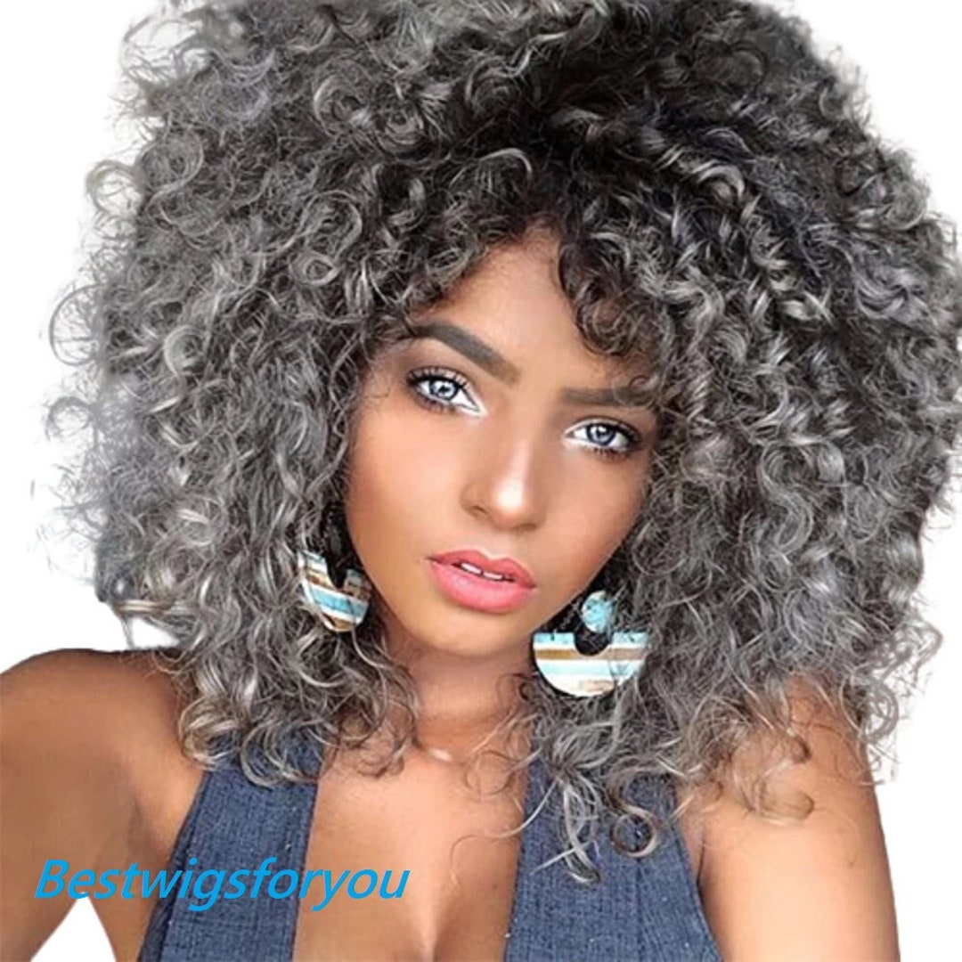 Change Your Look Grey Black Afro Kinky Curly Wig 14inches - Etsy
