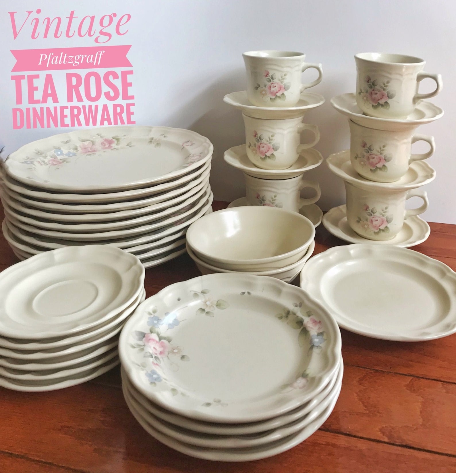 Vintage Pfaltzgraff Tea Rose Dinnerware 23 Piece Set for 4 | Etsy