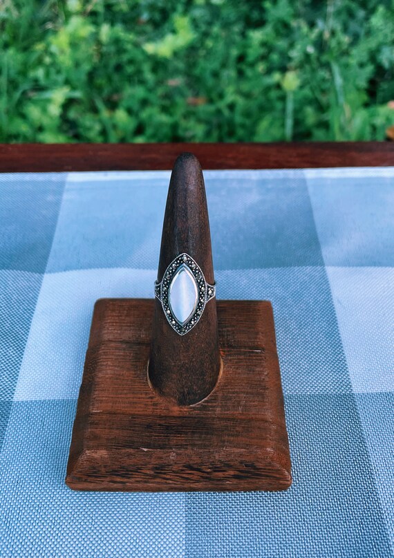 Vintage 925 White Opalescent Stone Silver Illusion Tr… - Gem