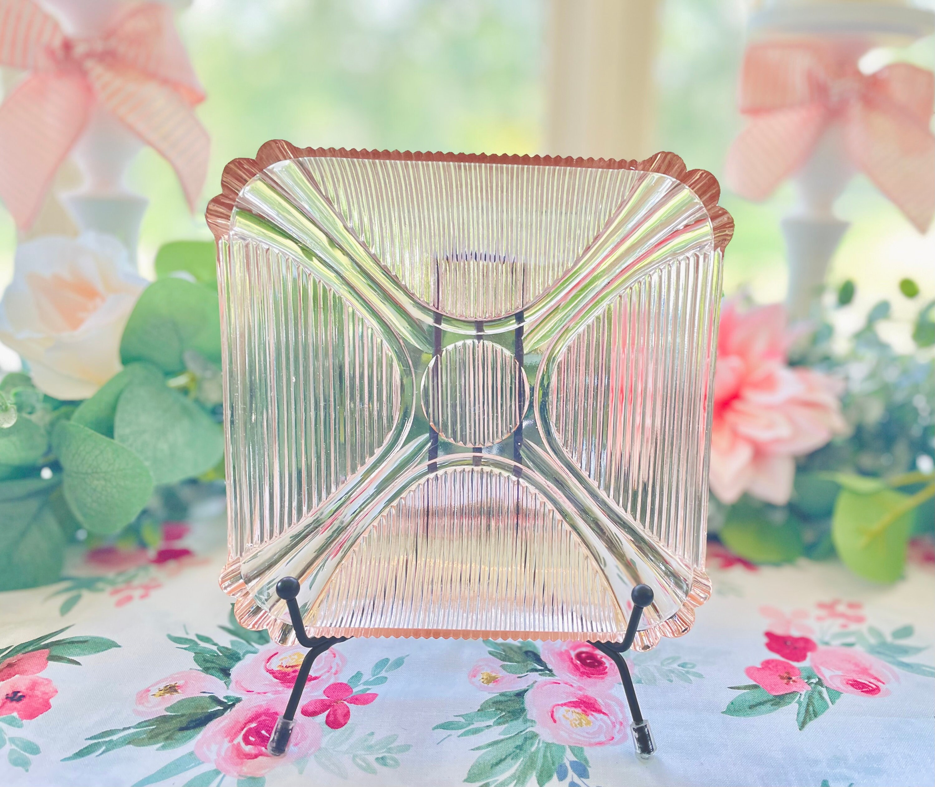 Antique Opalescent Pink Depression Glass Art Deco Square - Etsy