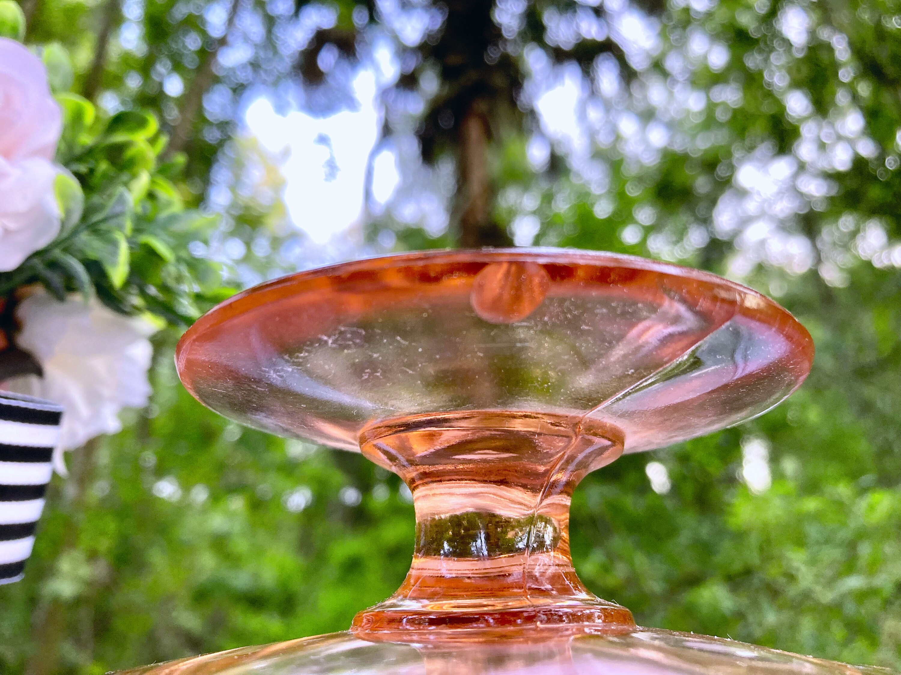 Antique Tiffin Pink Depression Glass Pedestal Bowl With Etched Daisies Etsy