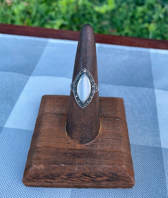 Vintage 925 White Opalescent Stone Silver Illusion Tr… - Gem