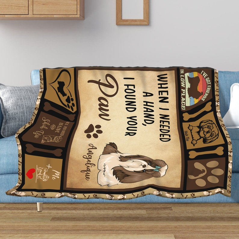Personalized Name Shih Tzu Dog Fleece Blanket, Custom Dog Name Blanket ...
