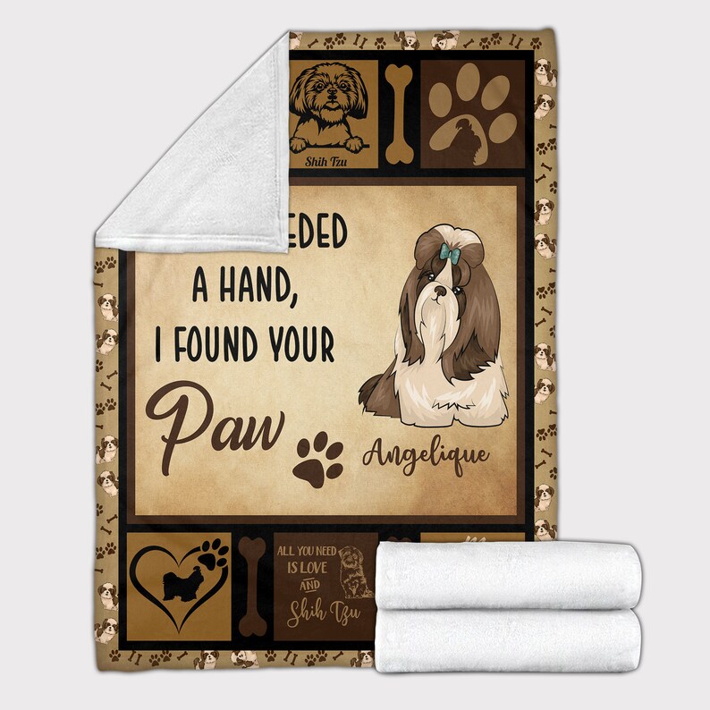 Personalized Name Shih Tzu Dog Fleece Blanket, Custom Dog Name Blanket ...