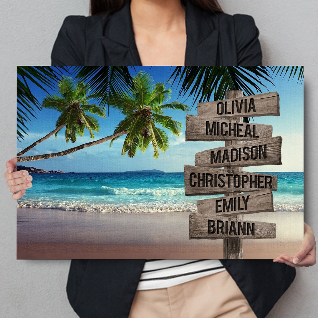 Personalized Tropical Beach Family Street Sign Canvas, Custom Name Sign ...