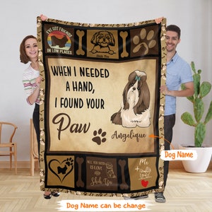 Personalized Name Shih Tzu Dog Fleece Blanket, Custom Dog Name Blanket ...
