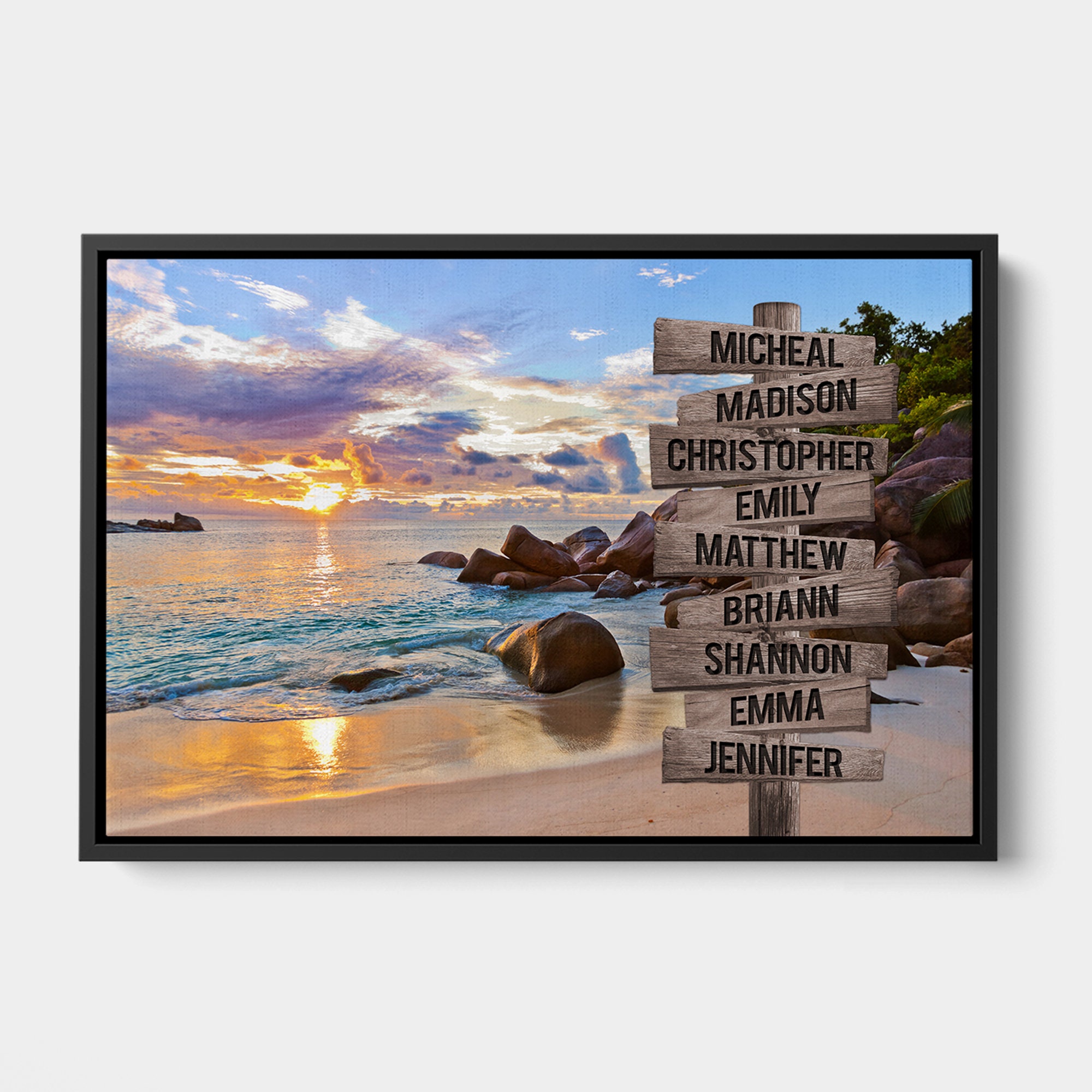 Personalized Sunset Beach Canvas Wall Art With Name Framed | Etsy