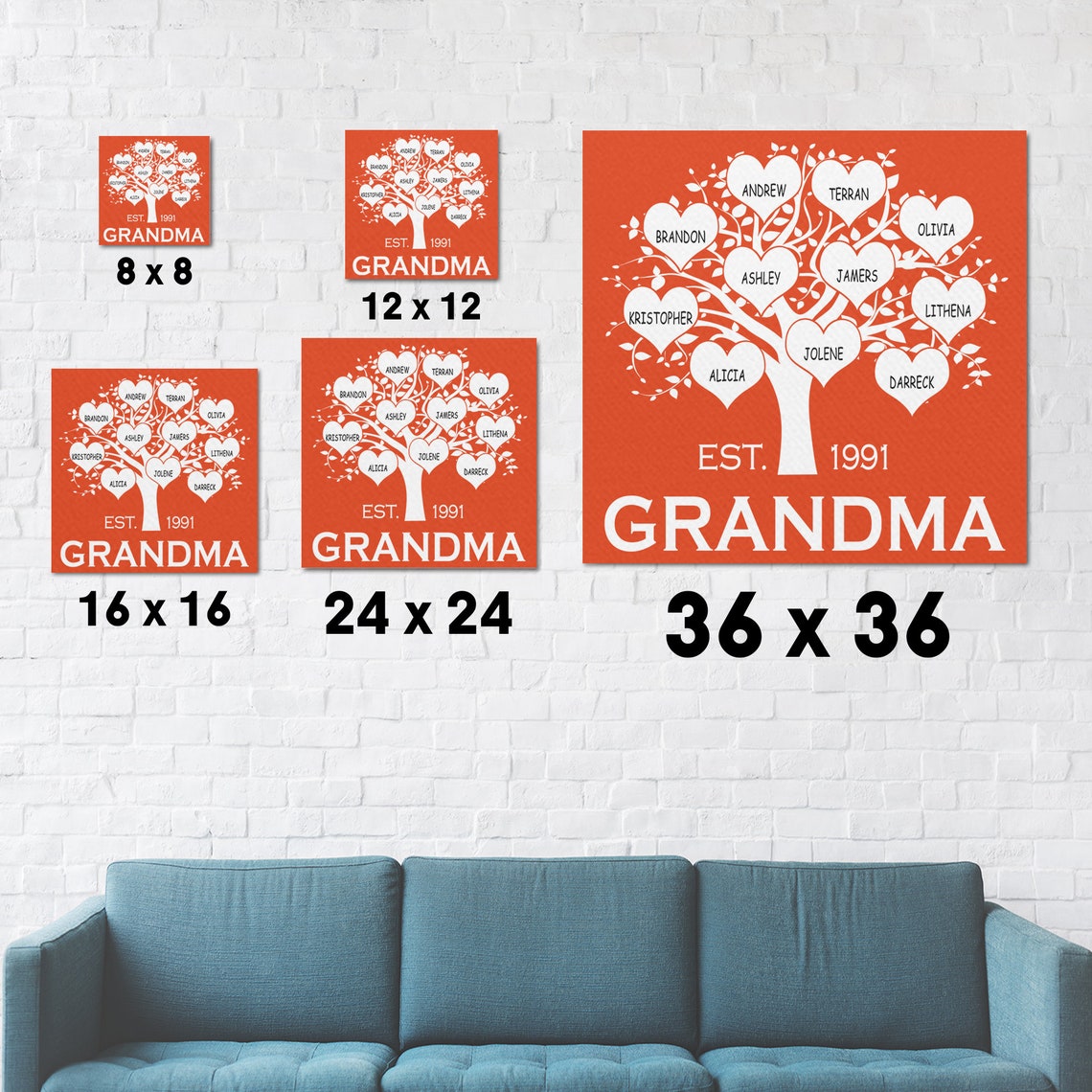 Custom Grandma/grandpa Mother/father Family Heart Tree With All ...