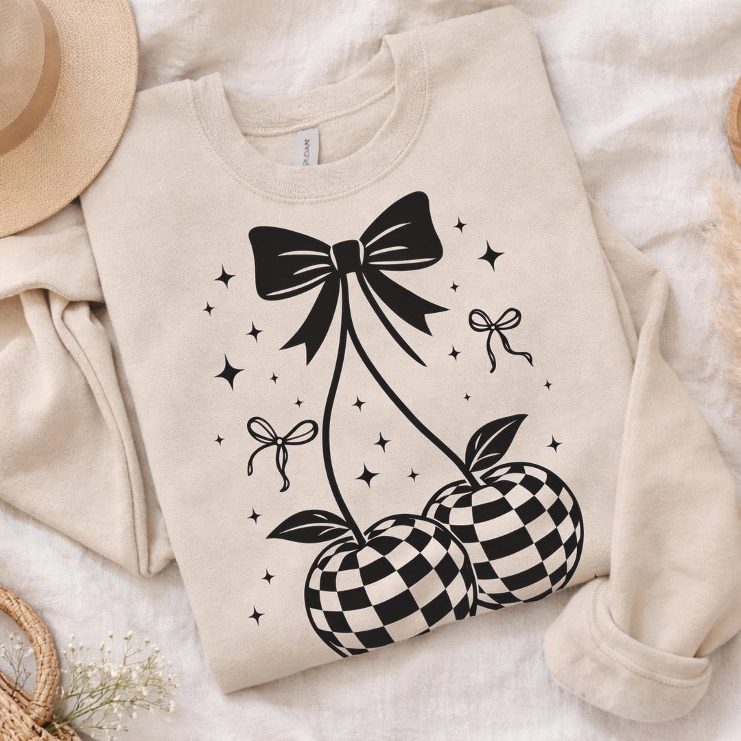 Checkerboard Cherry PNG | Coquette Bow Cherries Design | Black White ...