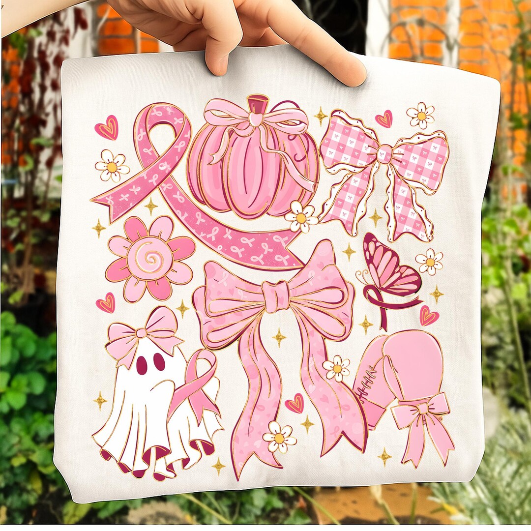 Preppy Pink Ribbon PNG: Breast Cancer Awareness Design (digital ...