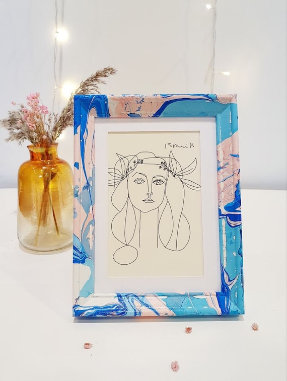 Unique Hand Painted Sea Blue and Pink Marble Picture Frame - Etsy