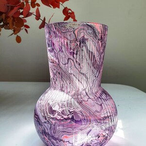 Unique Hand Painted Marble Vintage Ribbed Glass Vase, Pink and Purples ...