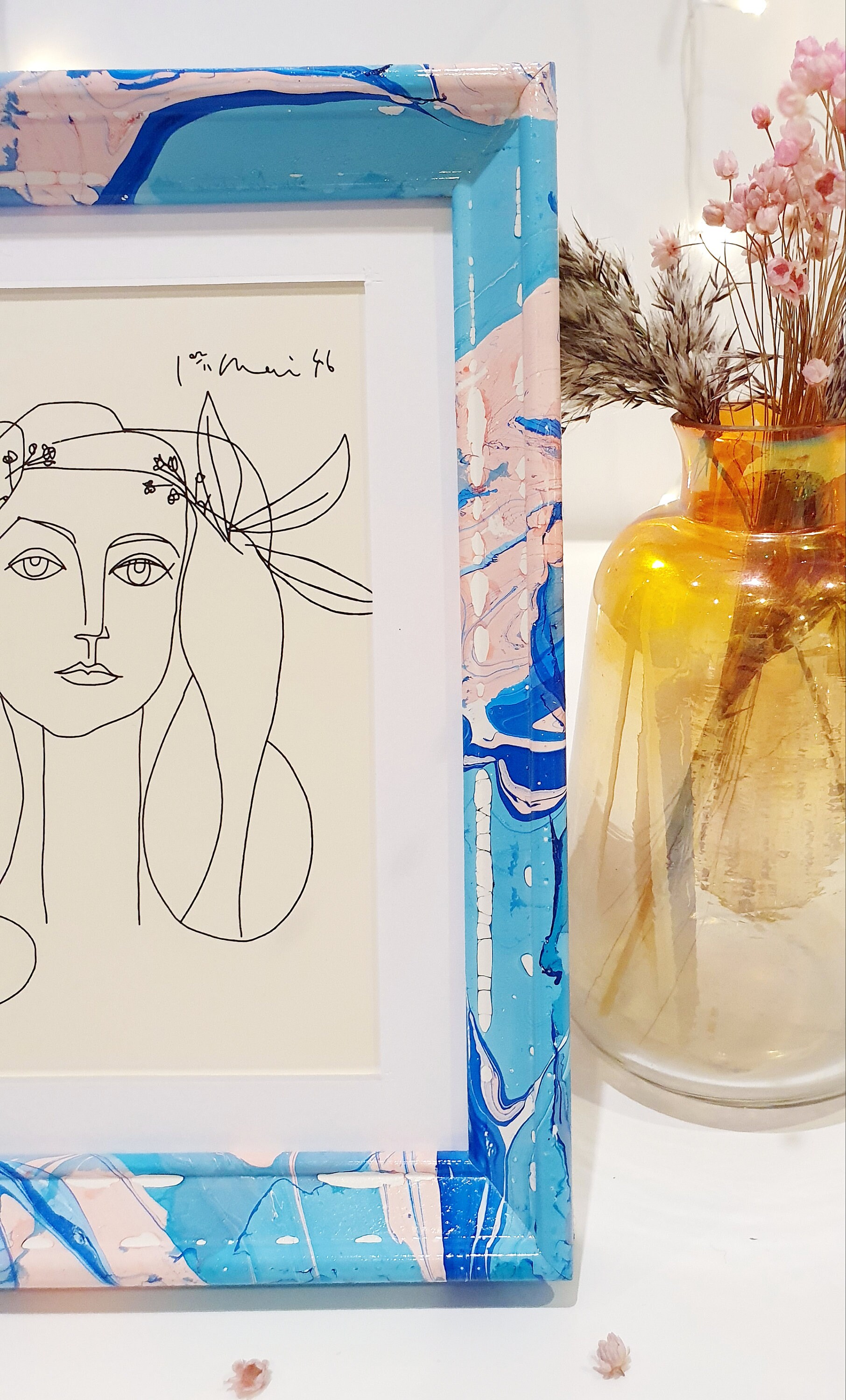 Unique Hand Painted Sea Blue and Pink Marble Picture Frame - Etsy