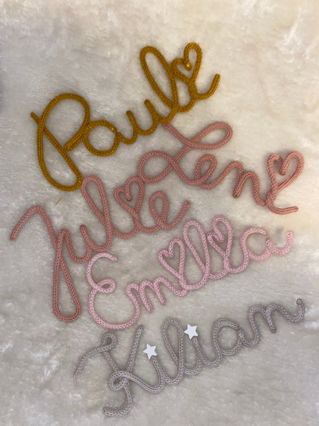 Knitted Names, Name Tag Lettering/name Made of Wire & Wool - Etsy