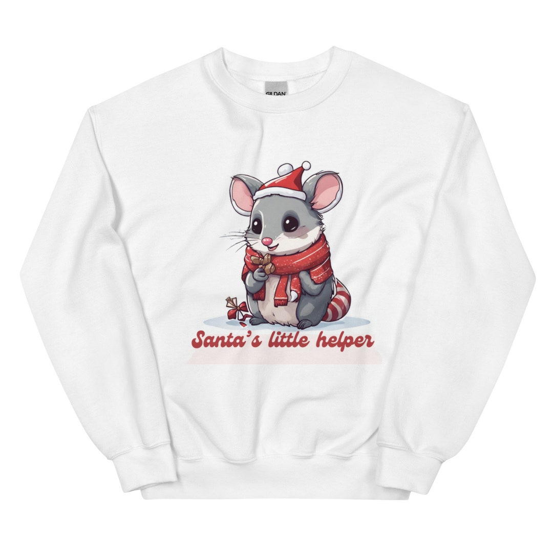 Adorable Christmas Possum Kawaii Santa’s Helper Cute Knitter Crewneck ...