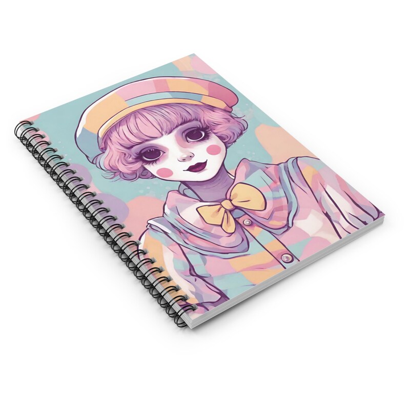 Pastel Mime Clown Spiral Notebook - Ruled Line Journal Kawaii Cute ...