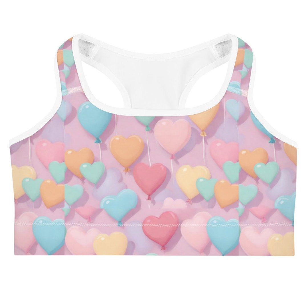 Pastel Heart Balloon Sports Bra Yoga Top Kawaii Cute Athletic Jpop ...