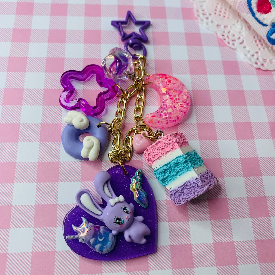 Kawaii Purple Bunny Heart Soda Fountain Galaxy Bag Purse Charm Cake ...