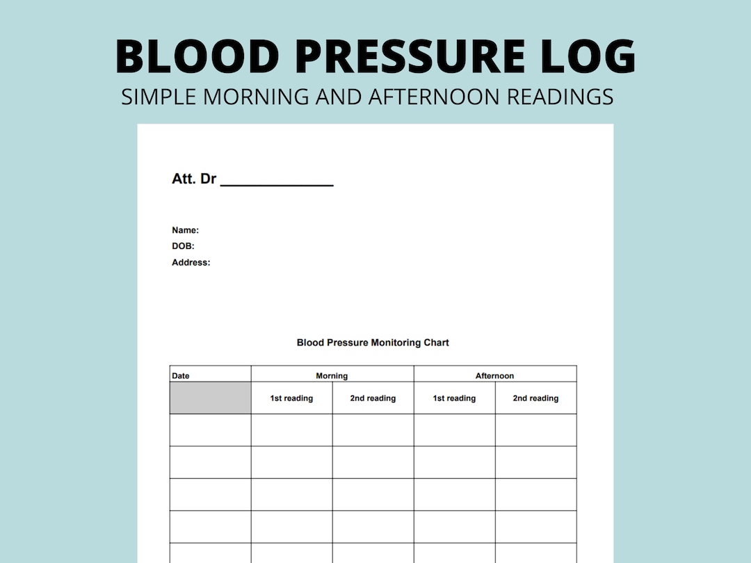 Easy Blood Pressure Chart With Morning and Afternoon Readings Printable ...
