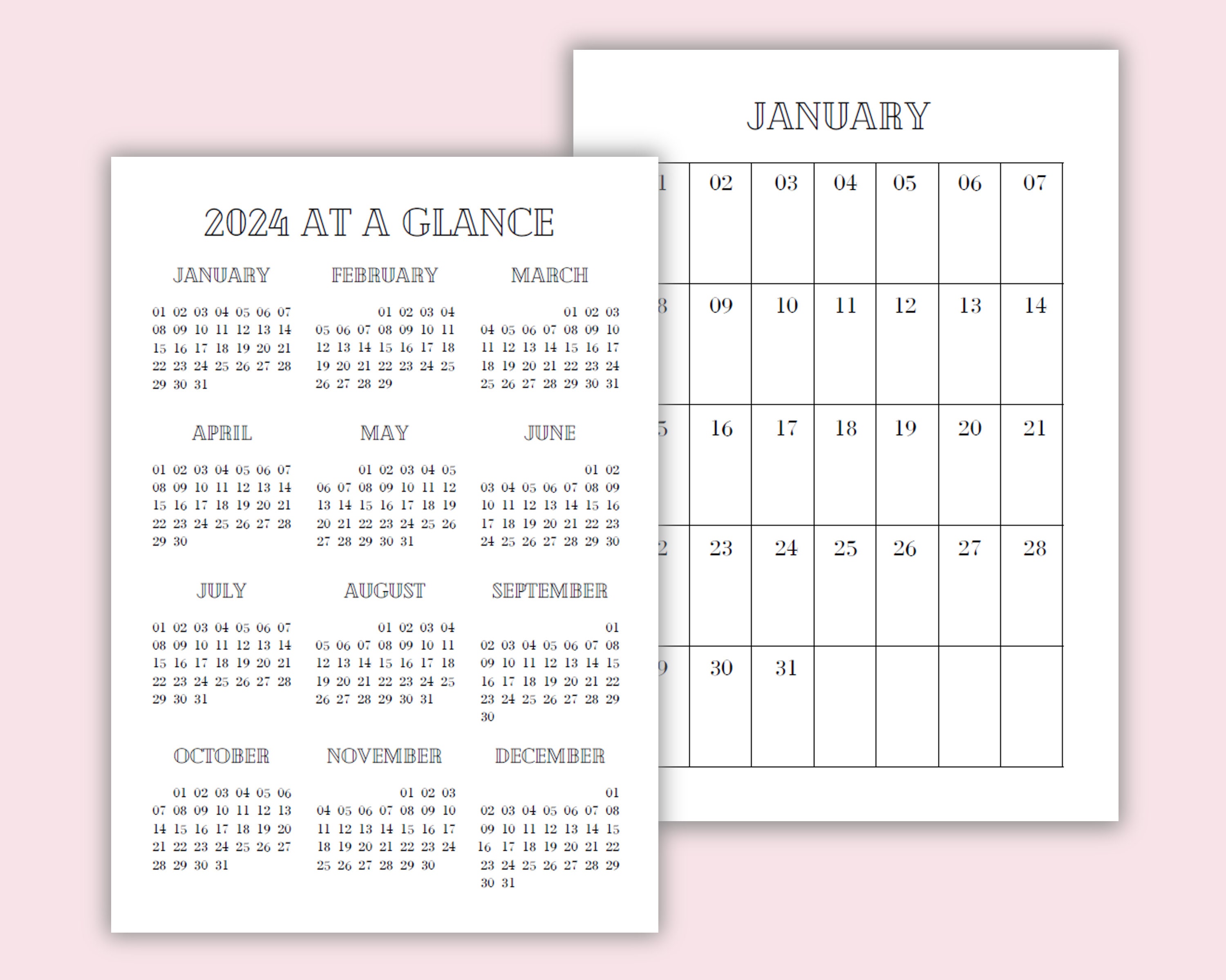 Printable 2024 Calendar Monthly Planners Planner Notes Journal Insert ...