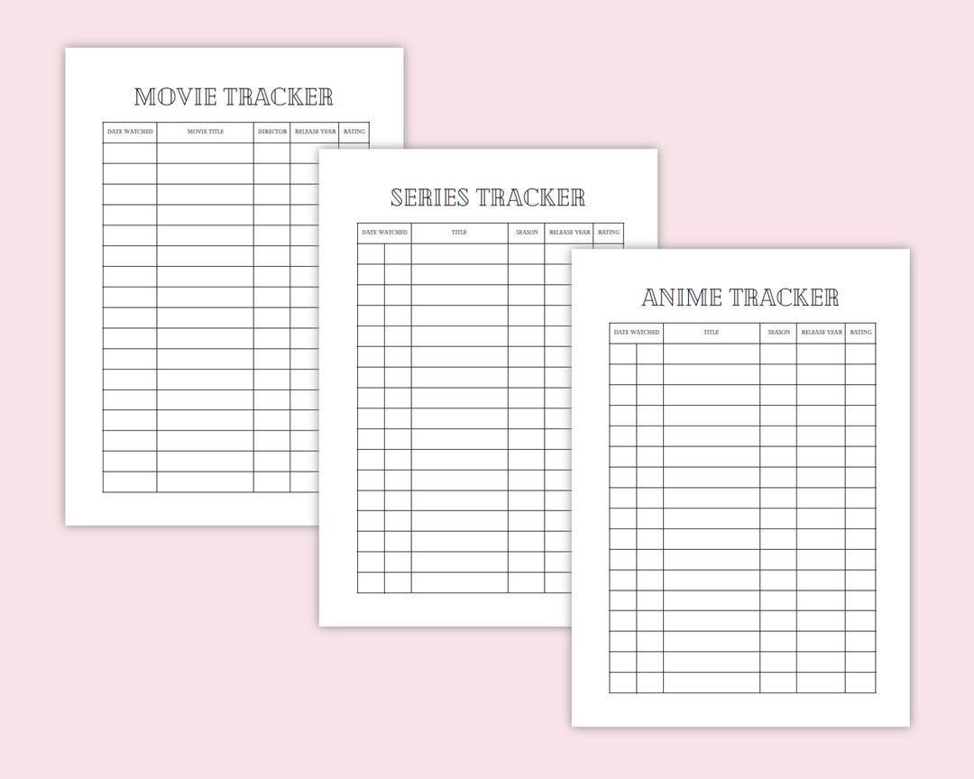 Printable Hobby Trackers Movie Series Anime Tracker Journal Insert A4 ...
