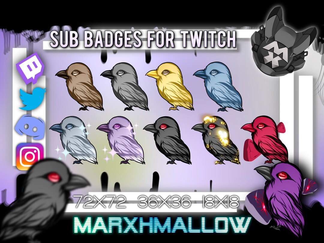 Crow Twitch Sub Badges Kawaii Crow Badges - Etsy