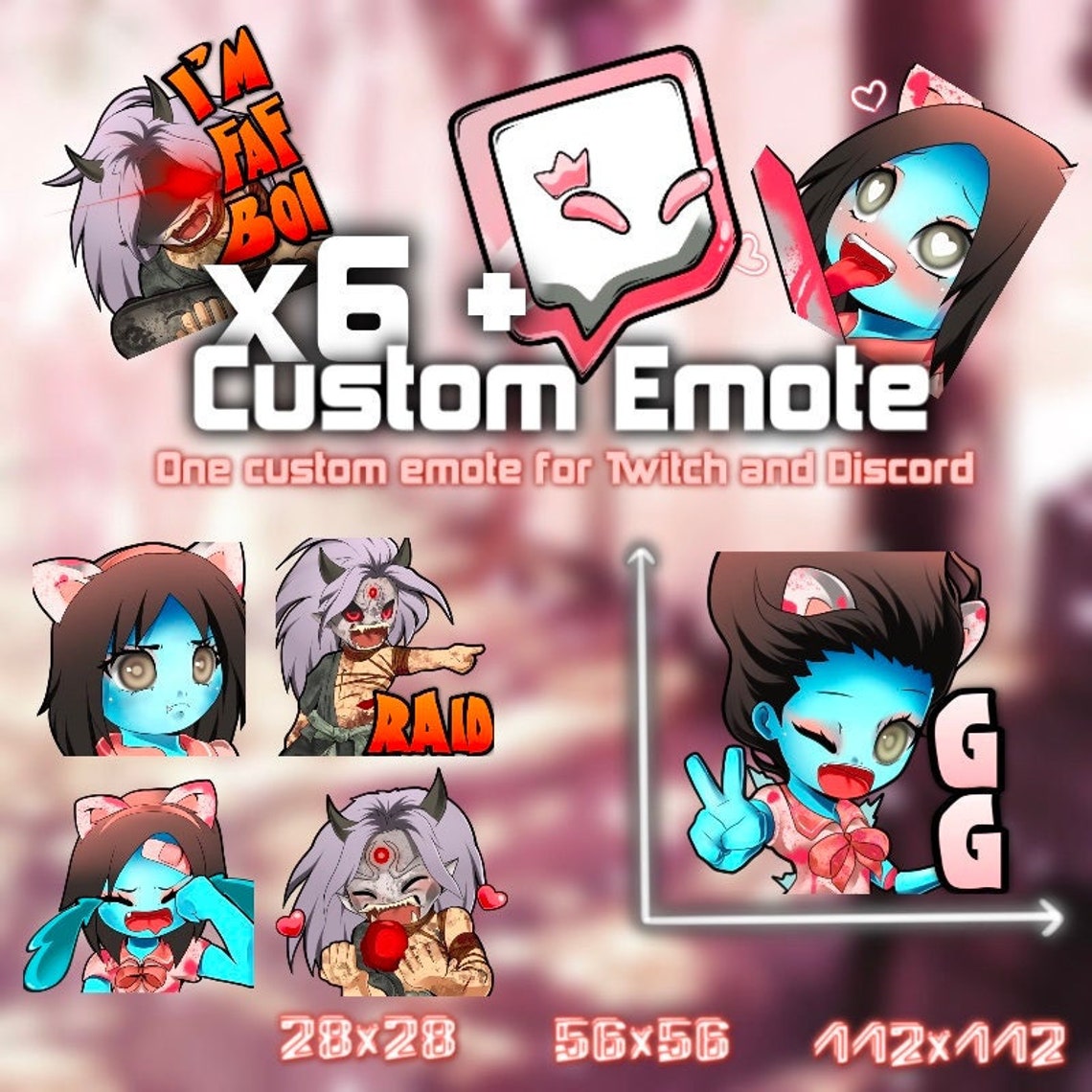 X6 Custom Emotes for Twitch Custom Discord Emotes Kawaii - Etsy