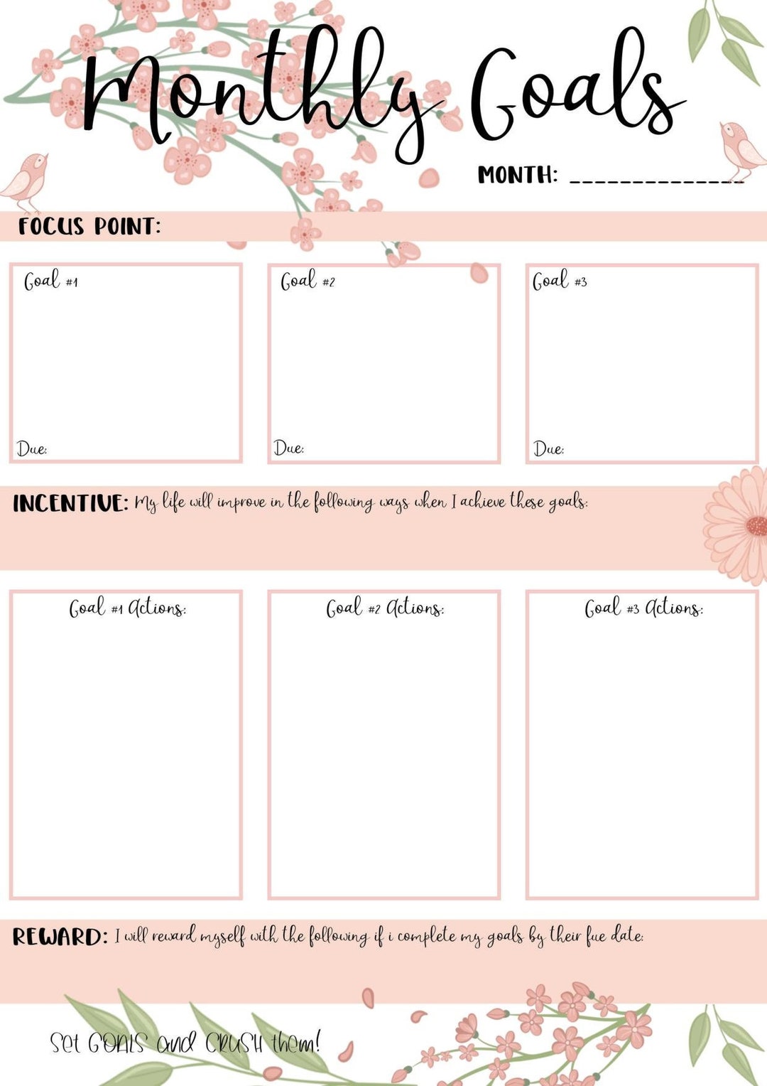 Monthly Goals Planner (printable or Digital Use) - Etsy