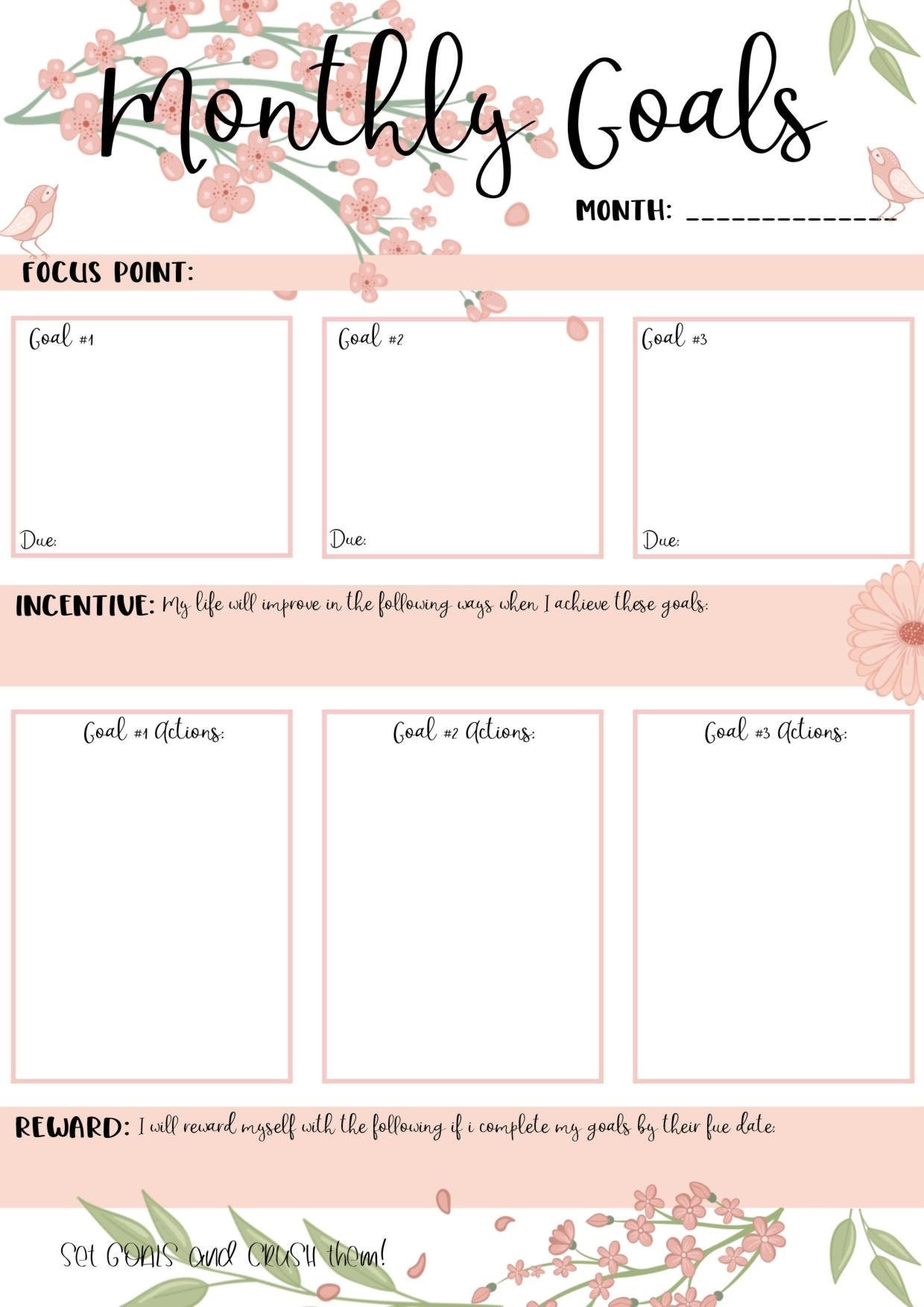 Monthly Goals Planner (printable or Digital Use) - Etsy