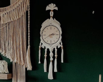 Boho Clock, Rustical Art Wall, Bohemian Interior, Macrame Clock - Etsy