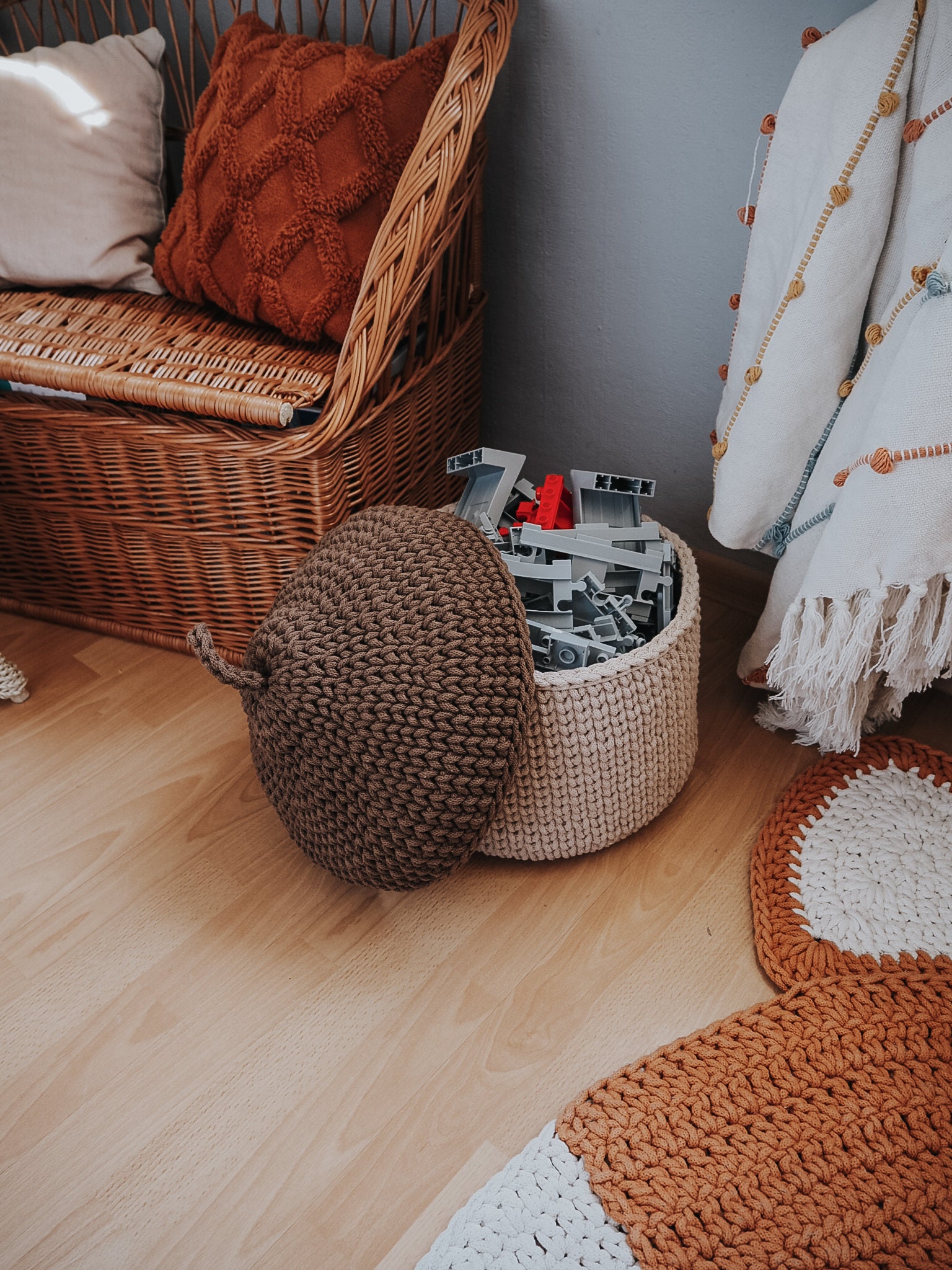 Big Acorn Crochet Basket Kids Decor Room Storage Basket for - Etsy Canada
