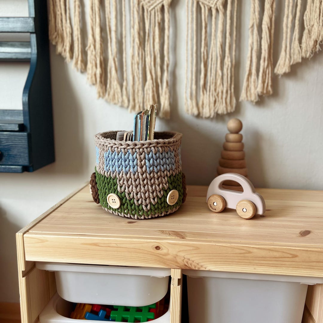 Retro Bus Basket, Crochet Basket Camper Van, Storage Basket, Gift for ...