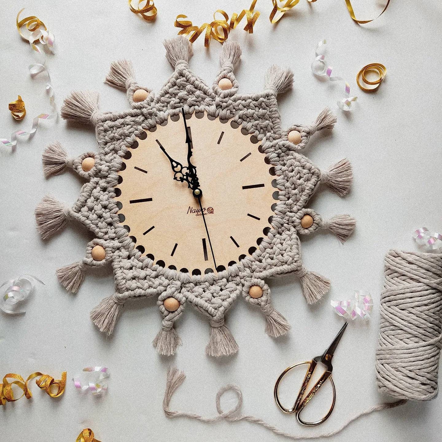 Boho Clock, Rustical Art Wall, Bohemian Interior, Macrame Clock - Etsy