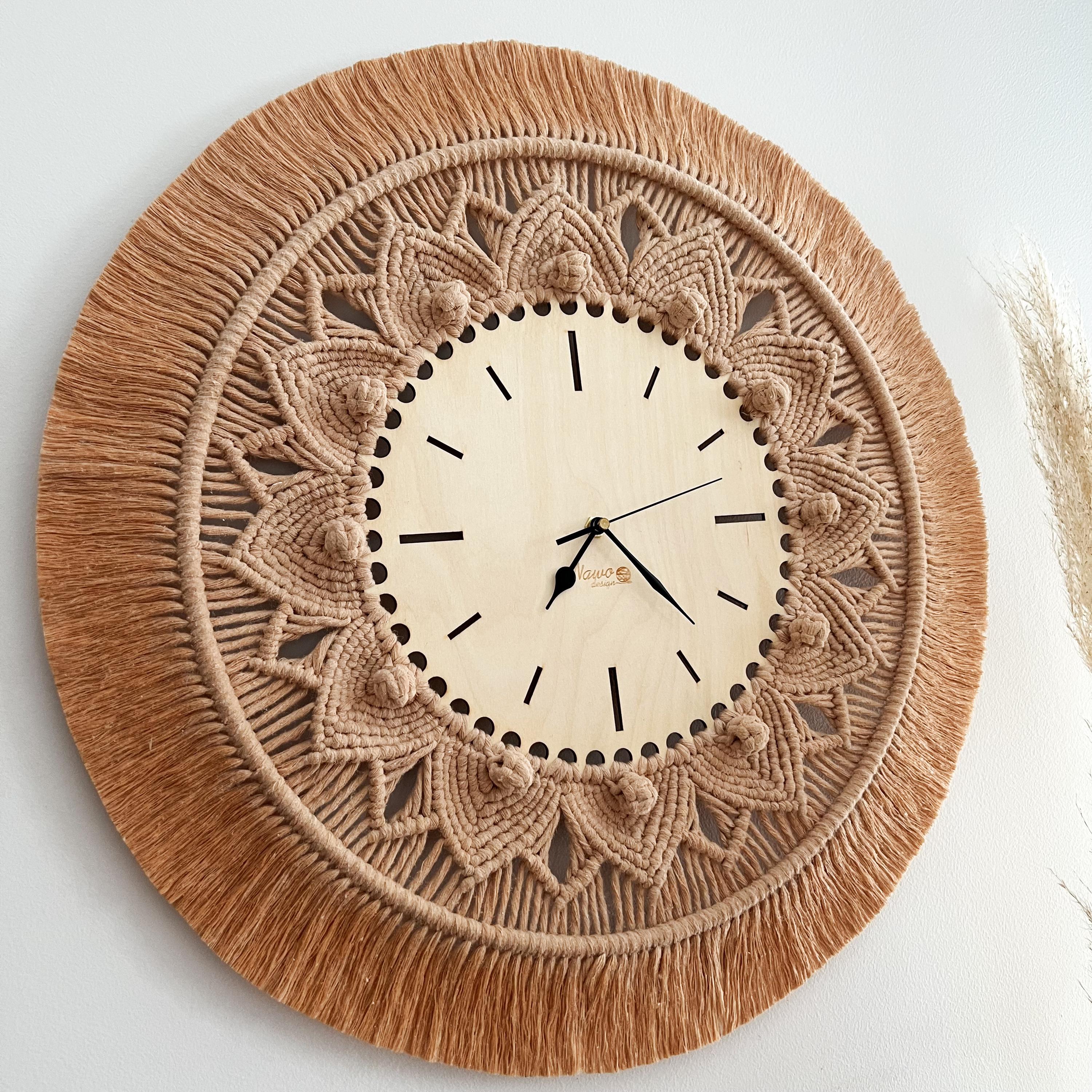 Boho Big Clock, Rustical Art Wall, Bohemian Interior, Macrame Big Clock ...