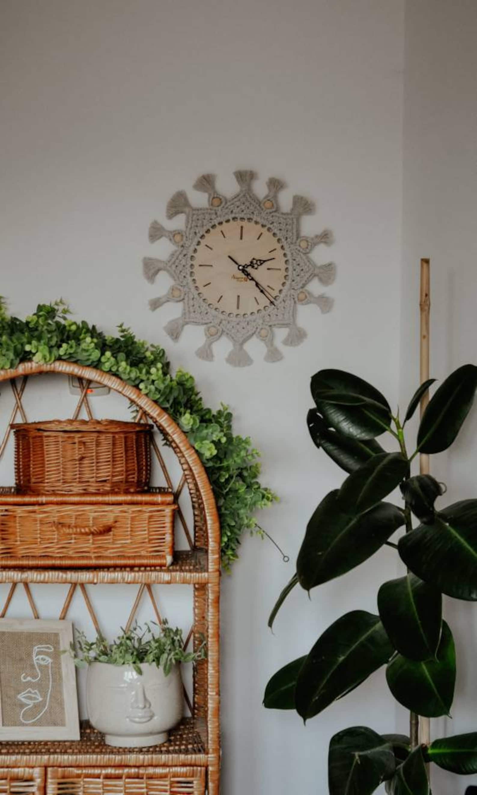 Boho Clock, Rustical Art Wall, Bohemian Interior, Macrame Clock - Etsy