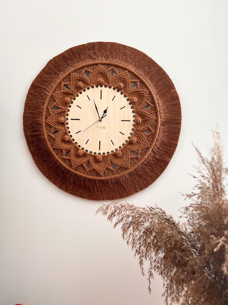 Boho Big Clock, Rustical Art Wall, Bohemian Interior, Macrame Big Clock ...