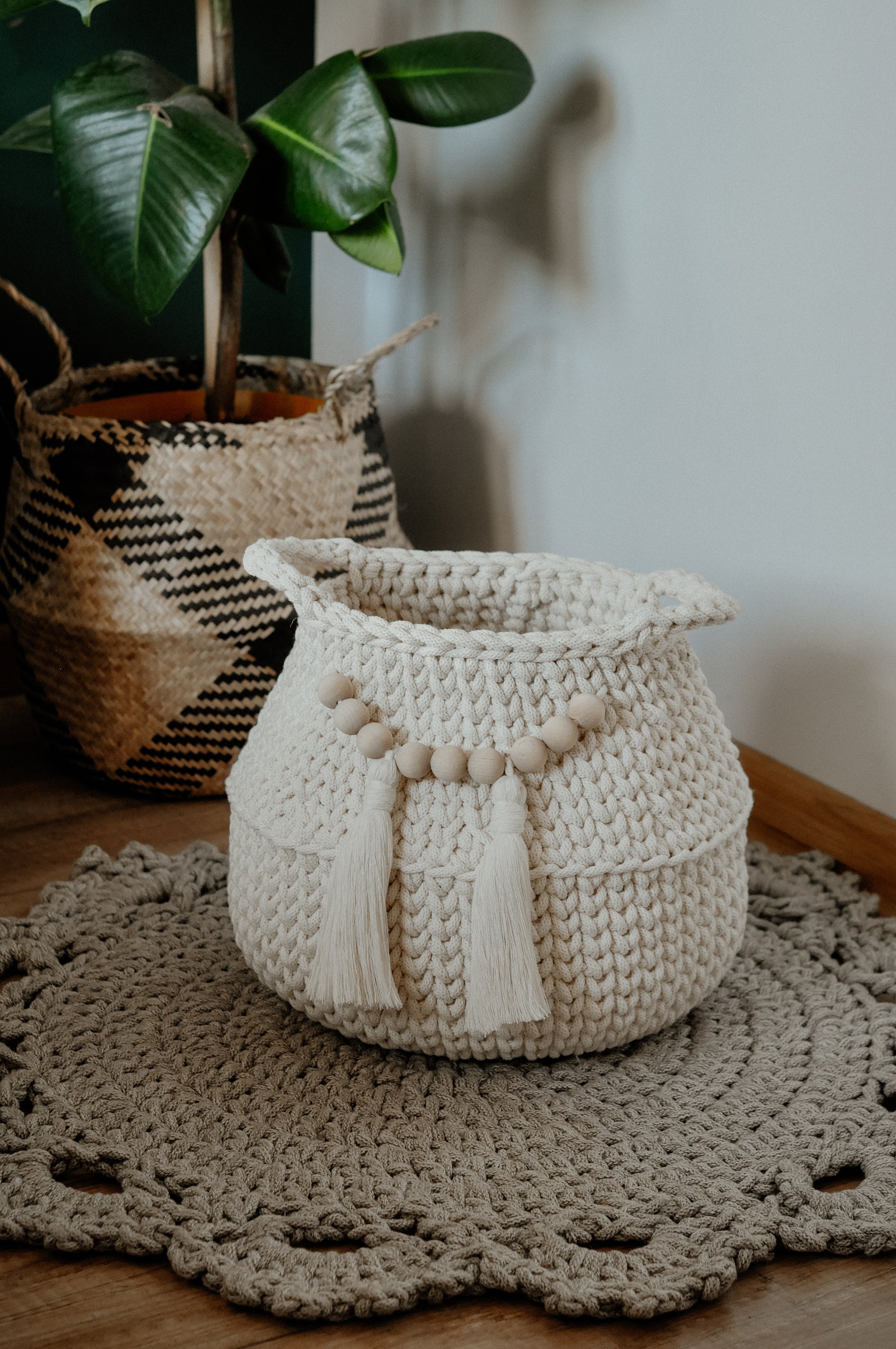 Boho Hamper Boho Round Basket Kidsroom Storage Container - Etsy