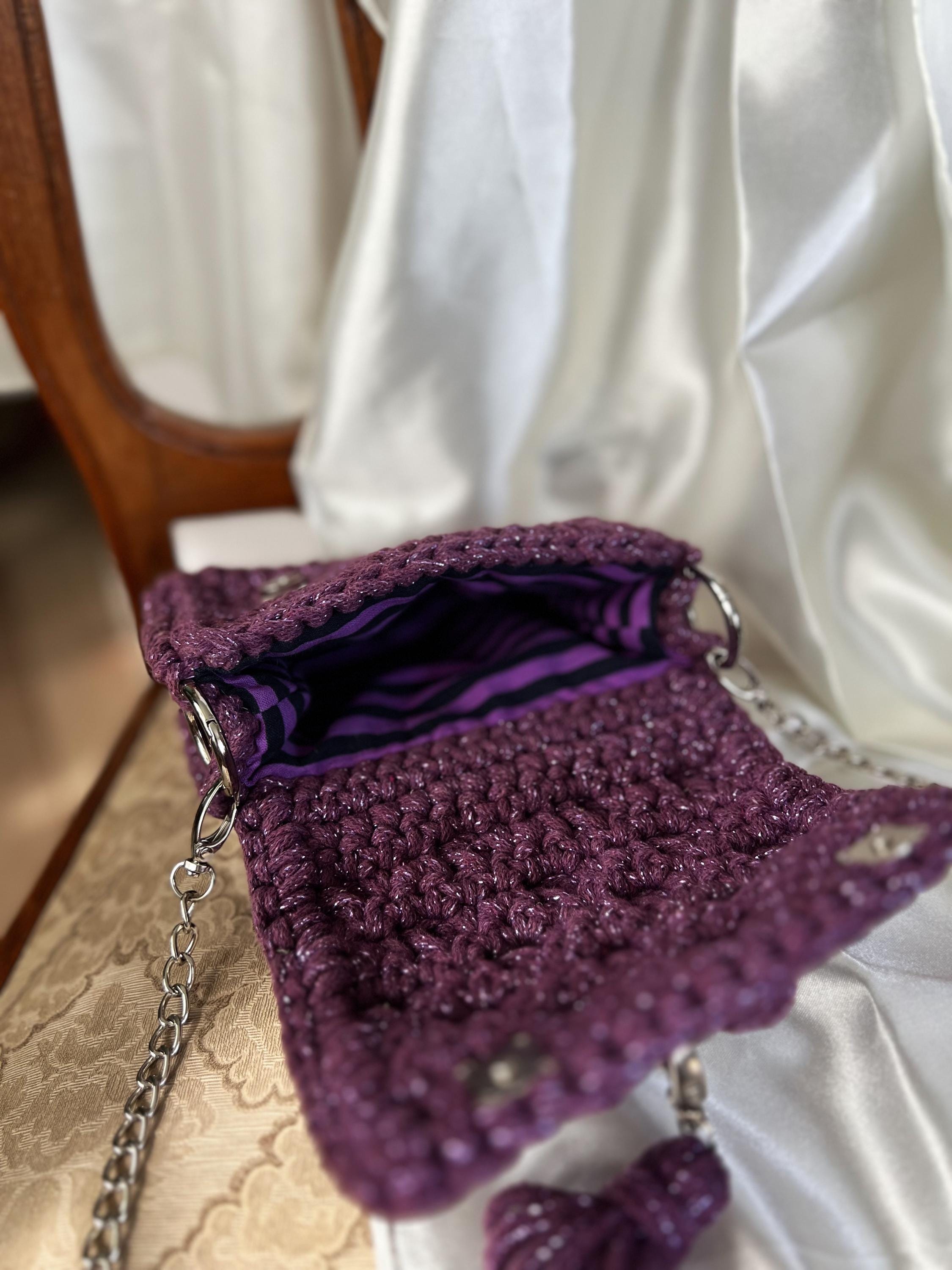 Purple Mini Bubble Bag, Violet Crochet Purse, Small Shiny Bag, Women's ...