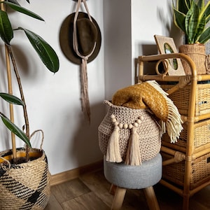 Boho Hamper, Boho Round Basket, Kidsroom Storage Container, Cotton ...